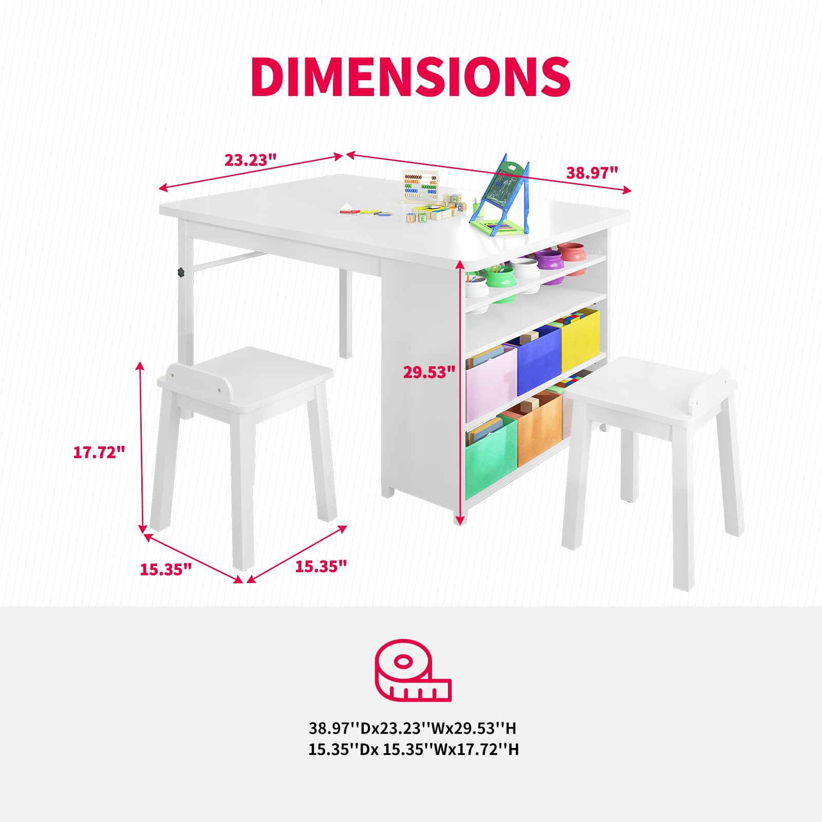 MUZZ Kids Activity Table and Chairs Set, Kids Table with Colorful Storage Bins and Paper Roller, Wooden Art Table for Kids Drawing,Playing(Grey)