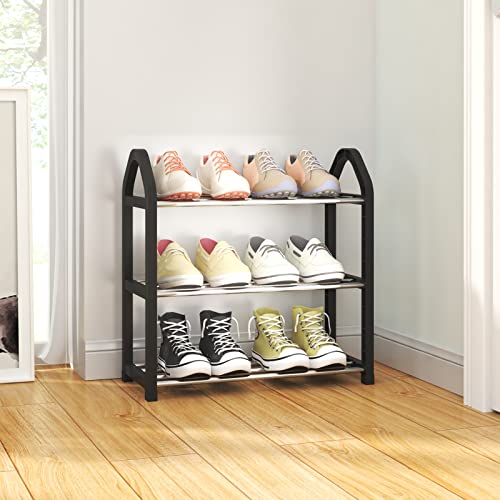 Small Shoe Rack For Entryway,3 Tier Narrow Shoe Shelf For Closet Free Standing Black Vertical Shoe Stand Mini Shoe Holder Small Space Shoes Shelves Shoe Organizer Storage Corner Floor Shoerack