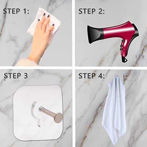 Mershica Adhesive Wall Hooks, Damage-Free Self Adhesive Hooks for Hanging Picture, Waterproof Stick on Hooks for Doors Bathroom Showers Kitchen Wall Organization(12PCS