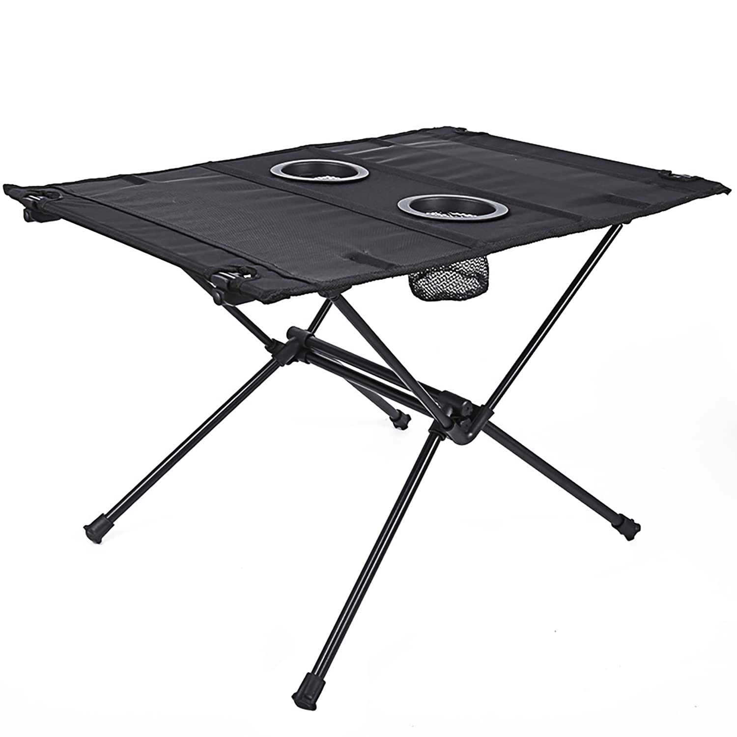 Folding Camping Table - Portable Folding Table with 2 Cup Holders, Compact Lightweight Small Folding Roll-up Table with Carry Bag for Outdoor Picnic, Beach, Camping, BBQ, Party