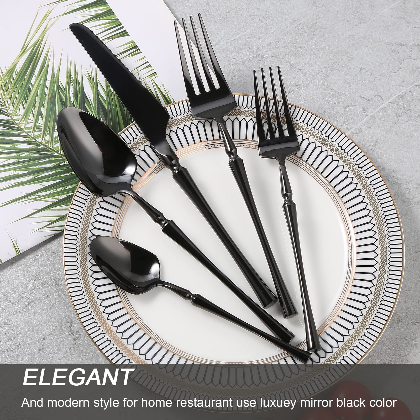 HDZINS 20-Piece Flatware Set Stainless Steel 18/10 Silverware Cutlery Set Service for 4, Tableware Cutlery Set for Home and Restaurant, Dishwasher Safe (Black)