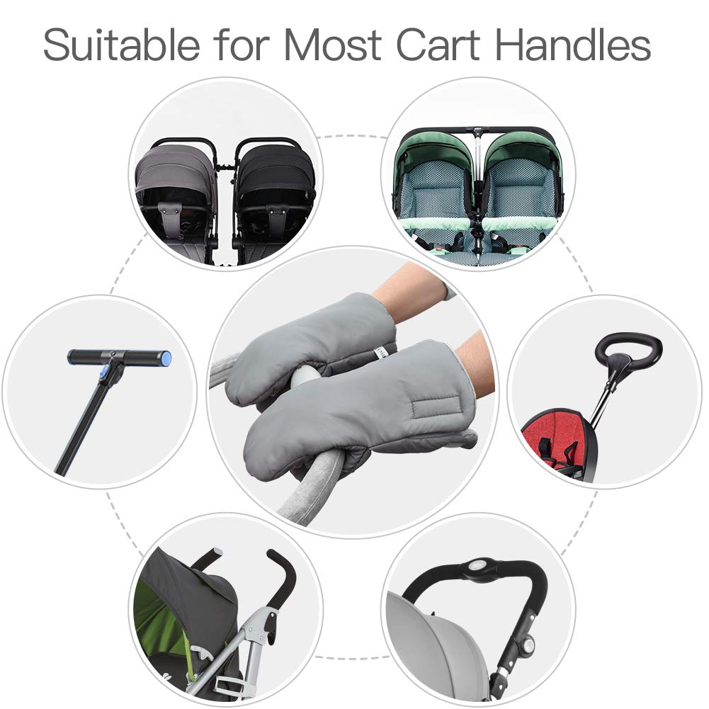 Evencaphy Stroller Gloves Universal Anti-Freeze Pram Hand Muffs Winter Gloves Pushchair Hand Warmers Water-Resistant with Stroller Hook, Grey
