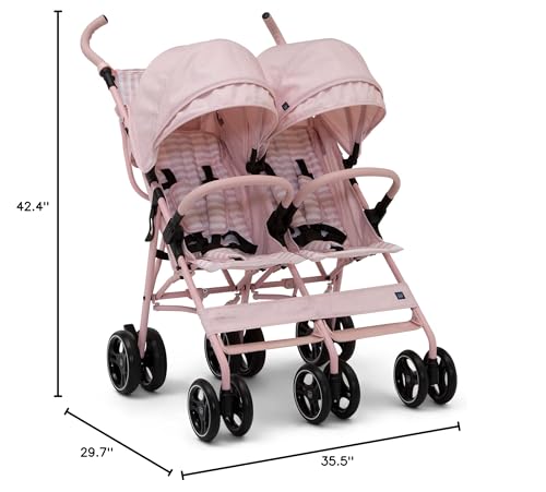 GAP babyGap Classic Side-by-Side Double Stroller - Lightweight Double Stroller with Recline, Extendable Sun Visors & Compact Fold - Made with Sustainable Materials, Pink Stripes