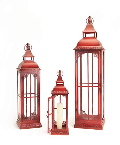 Set of 3 Extra Tall Red Candle Lanterns - 19.75, 28 and 37 Inch