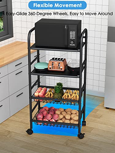 SZCSHOOL Microwave Cart, Rolling Cart Organizer Large Capacity, Microwave Cart with Storage, 4 Tier Rolling Cart, Metal Rolling Kitchen Cart, Rolling Storage Cart Sturdiness, Kitchen Storage Cart