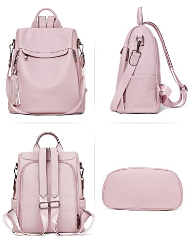 Telena Backpack Purse for Women, PU Leather Anti Theft Travel Backpack Purse Shoulder Bags with Tassel Pure Pink