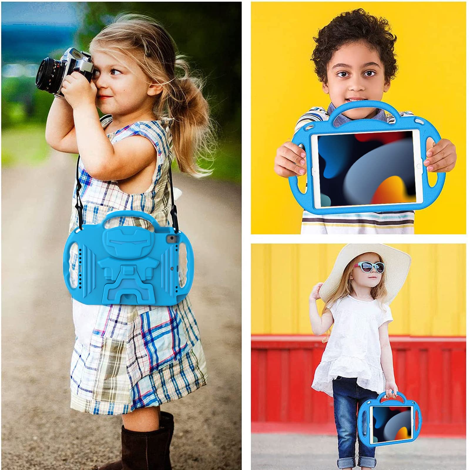 iPad 9th Generation Case for Kids, iPad 10.2 Case for Kids, iPad 8th/7th Generation Case, BMOUO Shockproof Handle Stand Strap Case for iPad 10.2 inch 2021/2020/2019 (iPad 9th/8th/7th Generation),Blue