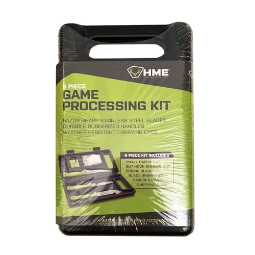 HME 6-Piece Field Dressing Kit | Compact Portable Durable Versatile Game Processing Kit in Hard Carrying Case for Hunting & Archery
