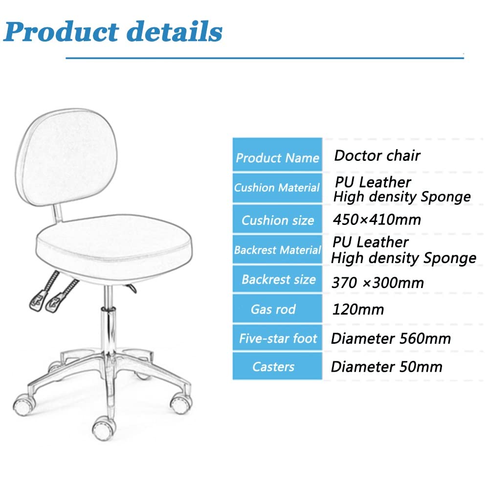 GUNEL Dental Medical Chair for Dentist Doctor's Stool Height Adjustable Mobile Chair PU Leather Dentist's Chair, Color Can Customizable