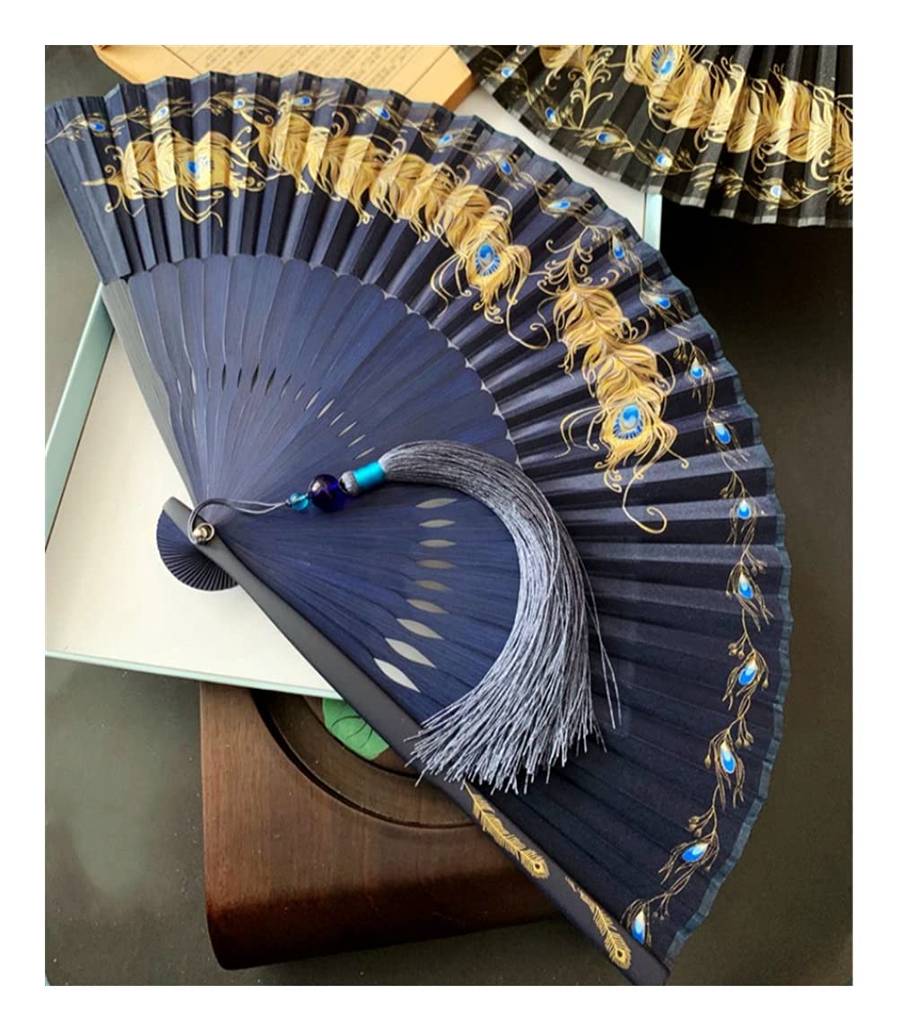 Folding Fan Chinese Classical Folding Fan Chinese Vintage Folding Bamboo Bronzing Fan Portable Handmade Chinese Hanfu Hand Fan Ventilador Fan (C)