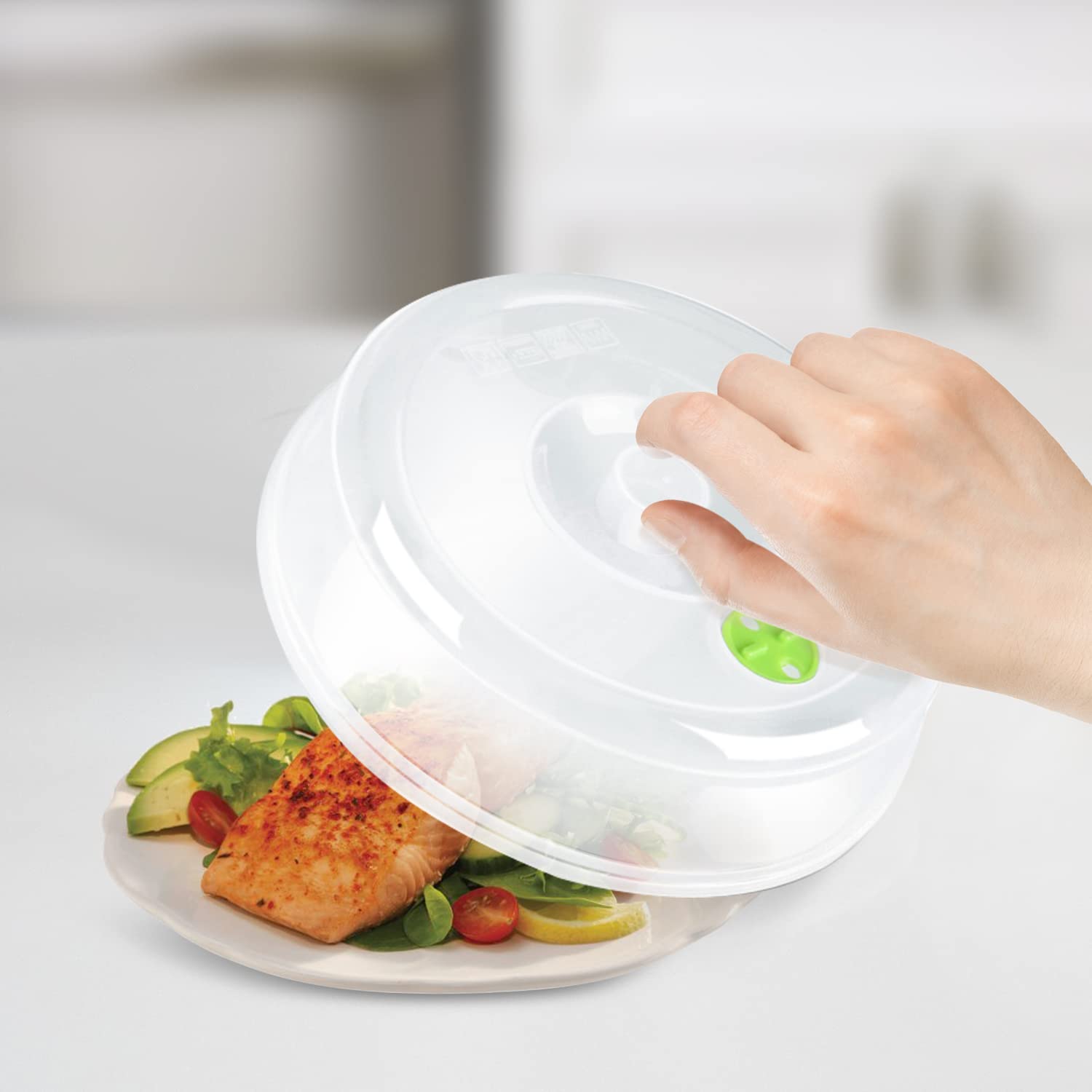 Flexzion Microwave Covers For Food Splatter Guard Protector (Set of 5, Green) - Food Cover Lid With Steam Ventilation Window Dish Washer Safe - Mixed Sizes For Large & Small Food Plates Bowls