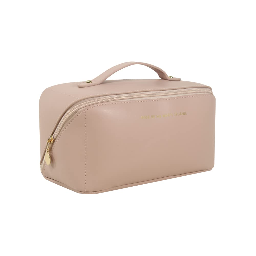ISENSHI Large Capacity Cosmetic Travel Bag for Easy Access, Waterproof Bag for Makeup, Toiletry, Skincare, Cosmetics With Handle and Divider (Pink)