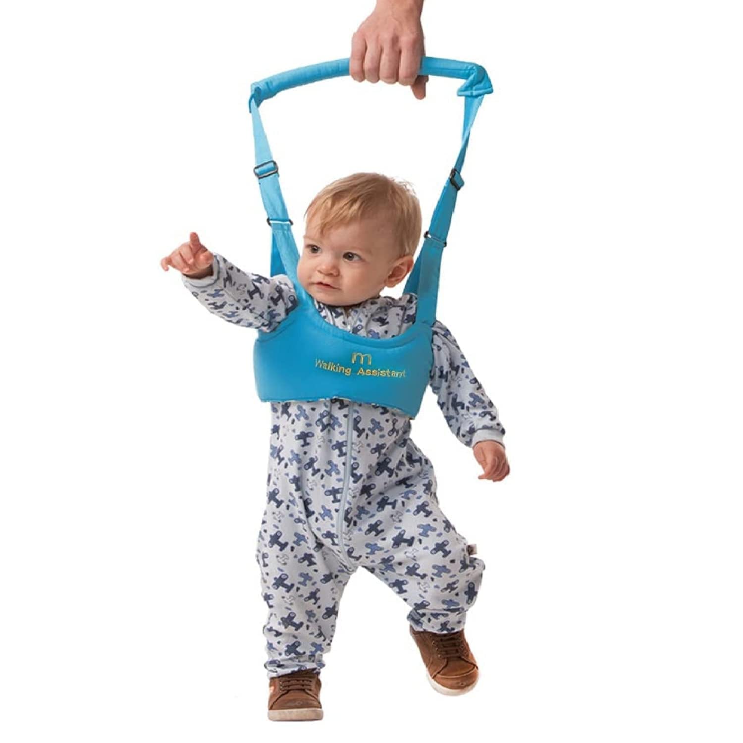 KHuinen Handheld Baby Walking Harness Baby Walker, Adjustable Handheld Standing Up and Walking Kids Walker Helper for Toddler 7-24 Month Old (Sky Blue)