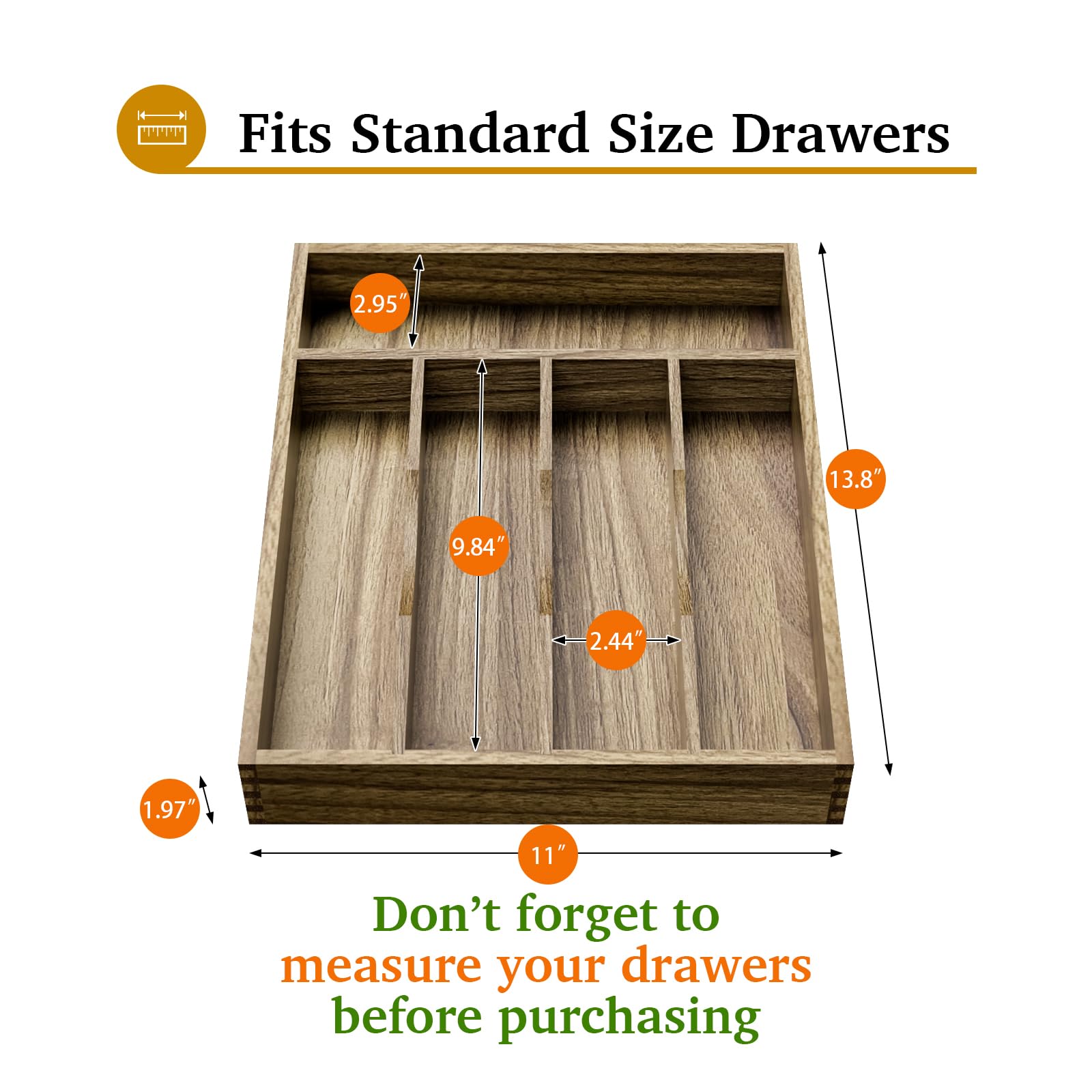 Kiasthome Acacia Wood Kitchen Silverware Drawer Organizer, Expandable Utensil Cutlery Drawer Organizer with Dividers, Flatware Organizer Silverware Tray for Spoon, Fork, 13''-20''x16.9'' (7-9 Slots)