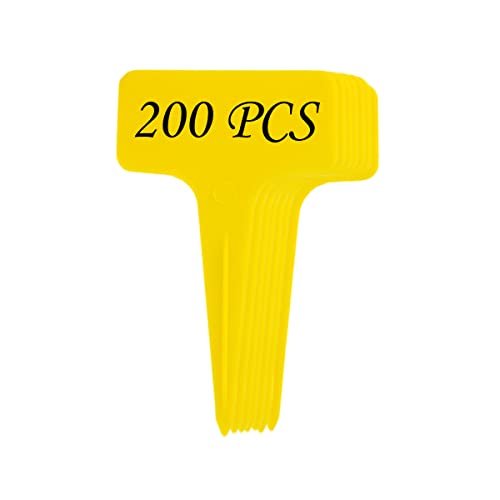 Gardtree Reuse Garden Labels 2.4x3.9inches 200PCS, Solid Plastic Plant Name Tags for Seedlings T-Type Garden Plant Labels to Name Flower Fruit Seed Garden Plant Labels, Gold