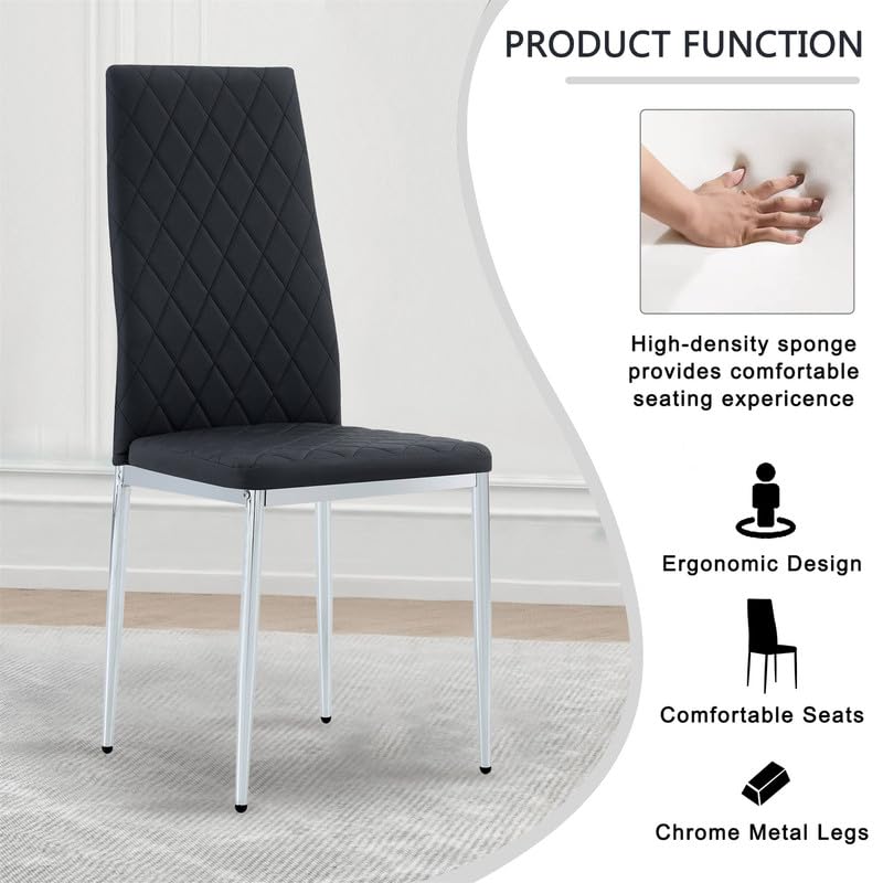 Dining Chairs Set of 4, Upholstered Dining Room Chairs with High Backrest and Silver Metal Legs, Modern Leather Armless Kitchen Chairs for Living Room, Dining Room, Restaurants, Bedroom, White