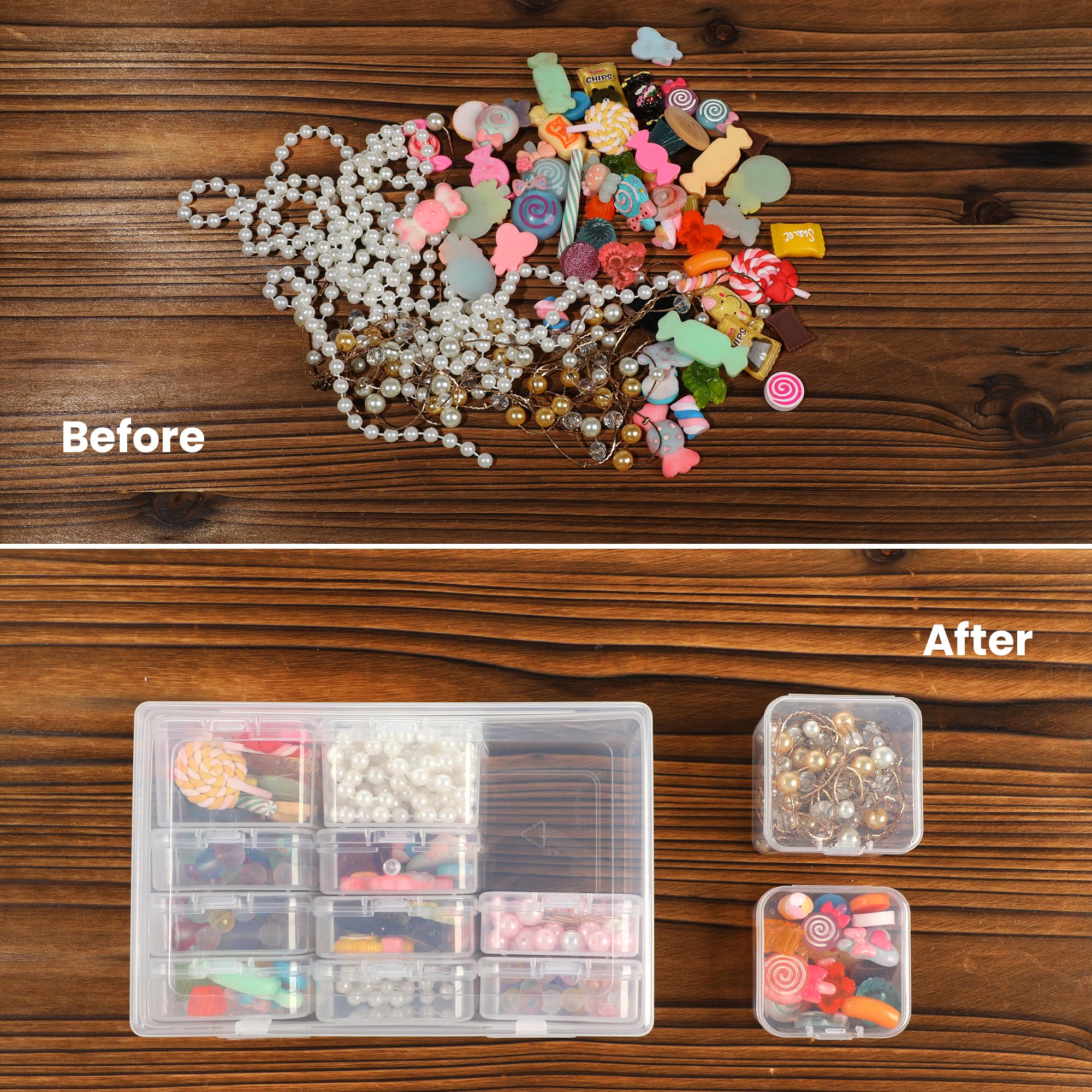 ISKYBOB Bead Organizers Box, 12PCS Clear Plastic Storage Containers Mini Transparent Cases with Hinged Lid Rectangle Craft Storage Boxes for Jewelry Small Parts Diamond Art Accessories