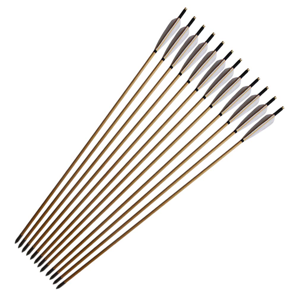 e5e10 33inch Wooden Arrows Handmade Archery Target Arrows with Field Points for Recurve Bow Longbow Hunting Practice with Turkey Feather Fletching 12PACK (White)