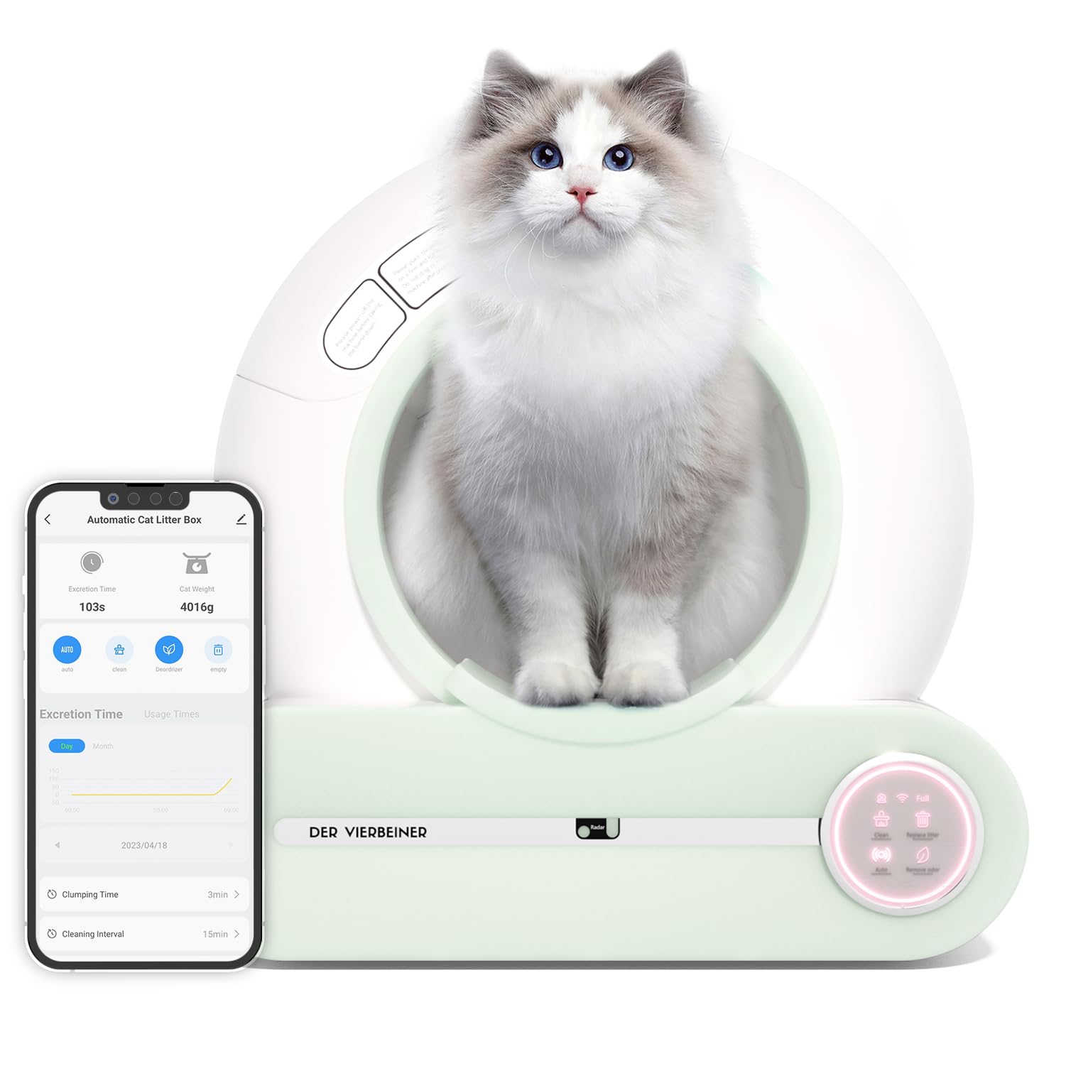 DER VIERBEINER Self-Cleaning Cat Litter Box, Automatic 65L+9L Large Capacity Cleaning Robot, APP Control/Odor Removal/Safety Protection Smart Cat Litter Box for Multiple Cats 【2023 Newest Version】
