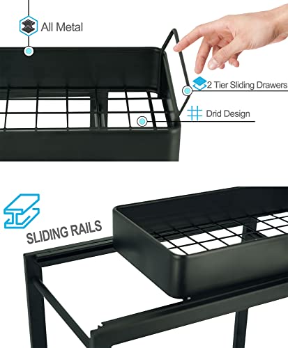 Metal Under Sink Organizers and Storage for Kitchen Undersink Organizers for Bathroom 2 Tier Pull-out Sliding Drawers Undersink Cabinet Organizer with Anti-rust Coating Handles White