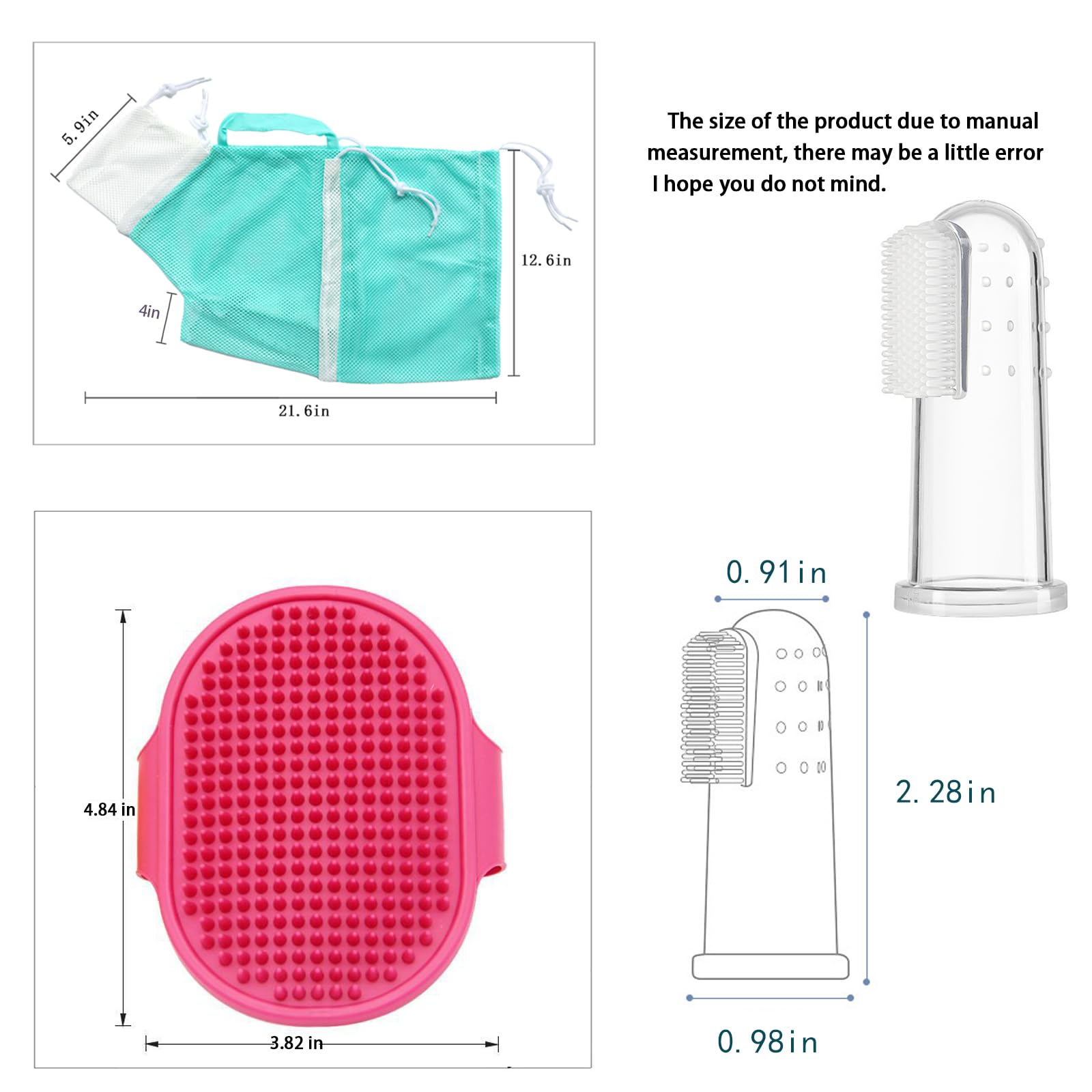 MSMUOEZ Adjustable Multifunctional Anti-Bite Shower net Bag,Cat Grooming Mesh Bag, Cat Bathing Bag,Cat Bath Brush and Pet Finger Toothbrush (B-Grey)