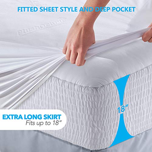 PlushDeluxe Premium Bamboo Mattress Protector β Queen Size, Waterproof, & Ultra Soft Breathable Noiseless Washable Bed Mattress Cover for Comfort & Protection - White