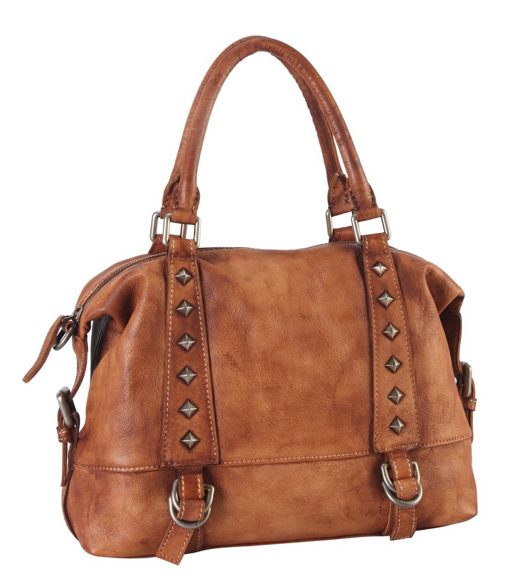 Diophy Genuine Leather Meduim Tote Accented with Studded & Buckle Décor with Removable Strap 150335