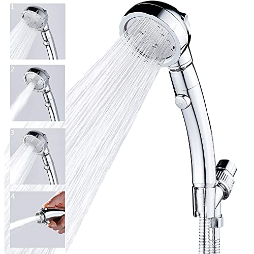 Handheld Shower Head with 59Inch Stainless Steel Hose and Adjustable Holder, 360 Degree Rotating Adjustable High Pressure Showerhead with On/Off Switch 3 Spray Modes RV Bathroom Shower Set