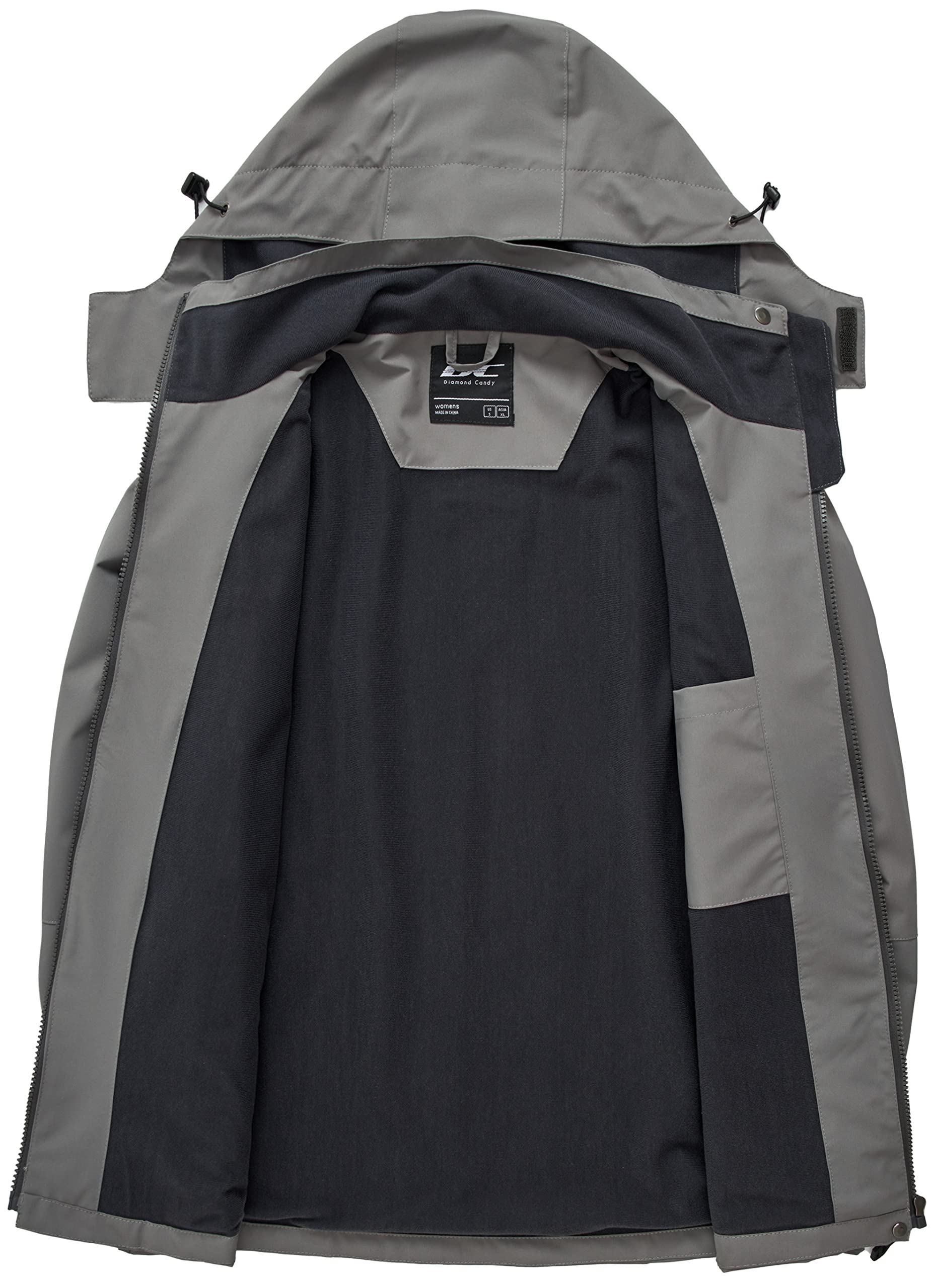Diamond Candy Women's Waterproof Rain Jacket with Hood Lightweight Outdoors Raincoat Grey