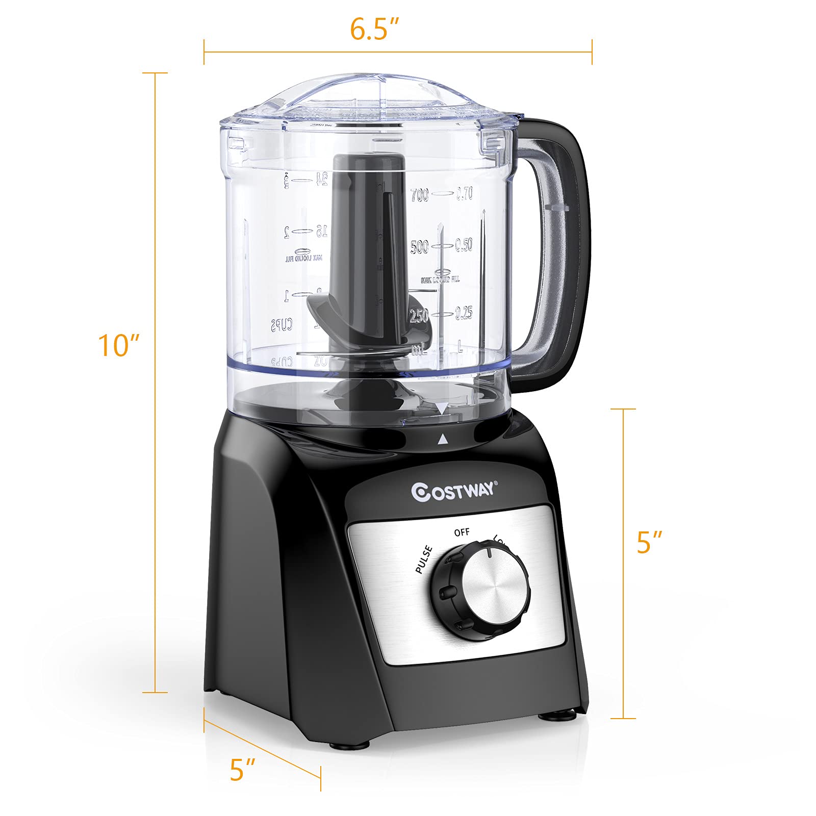 COSTWAY Food Processor & Vegetable Chopper, 2-Speed and 3 Cup Food Chopper with Easy Grip Handle, Double Safety Lock, Stainless Steel Chopper Blade, Anti-slip Suction Rubber Feet, Black