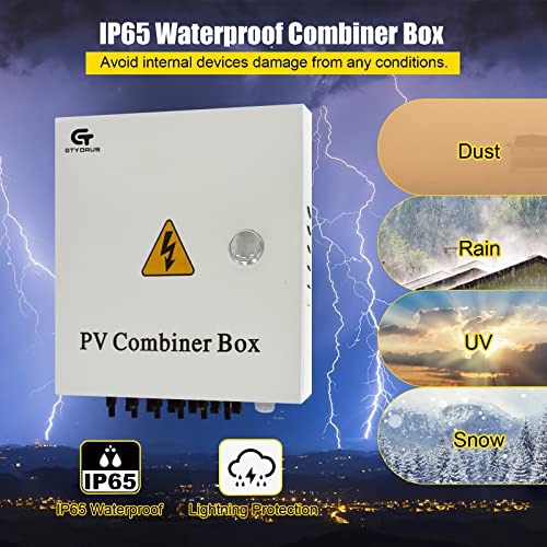 GTYORUS PV Combiner Box - 6 String Solar Combiner Box with Lightning Arrester, 10A Rated Current Fuse with Led Light, 63A Circuit Breaker, for On/Off Grid Solar Panel System