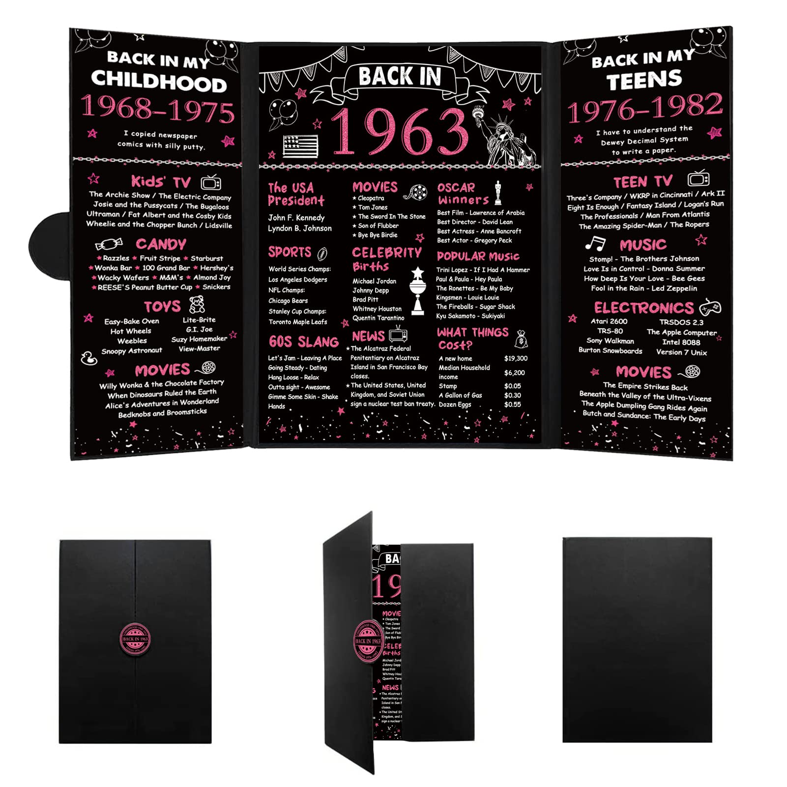 DARUNAXY 61st Birthday Party Decorations, Rose Gold Back in 1963 61 Birthday Poster Sign for Women Pink Cheers to 61 Years Old Certificate Book Gifts Vintage 1963 Birthday Party Supplies