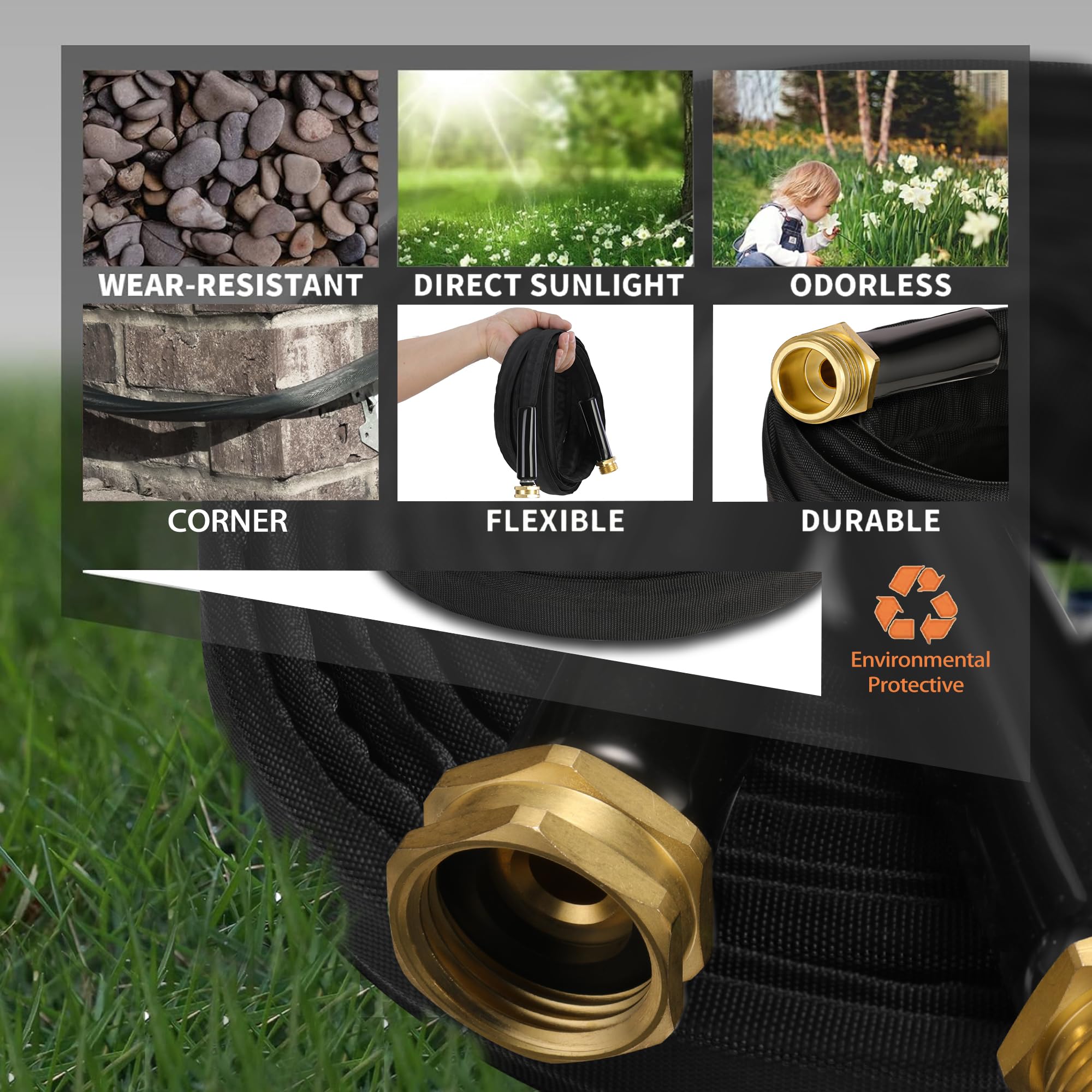 Garden Hose 100 ft x 5/8" β 2024 New Leak-Proof Technology Extra Strength Fabric Garden Hoses - Ultra Lightweight Anti-Kink Flexible Watering Non-Expanding Hose Pipe