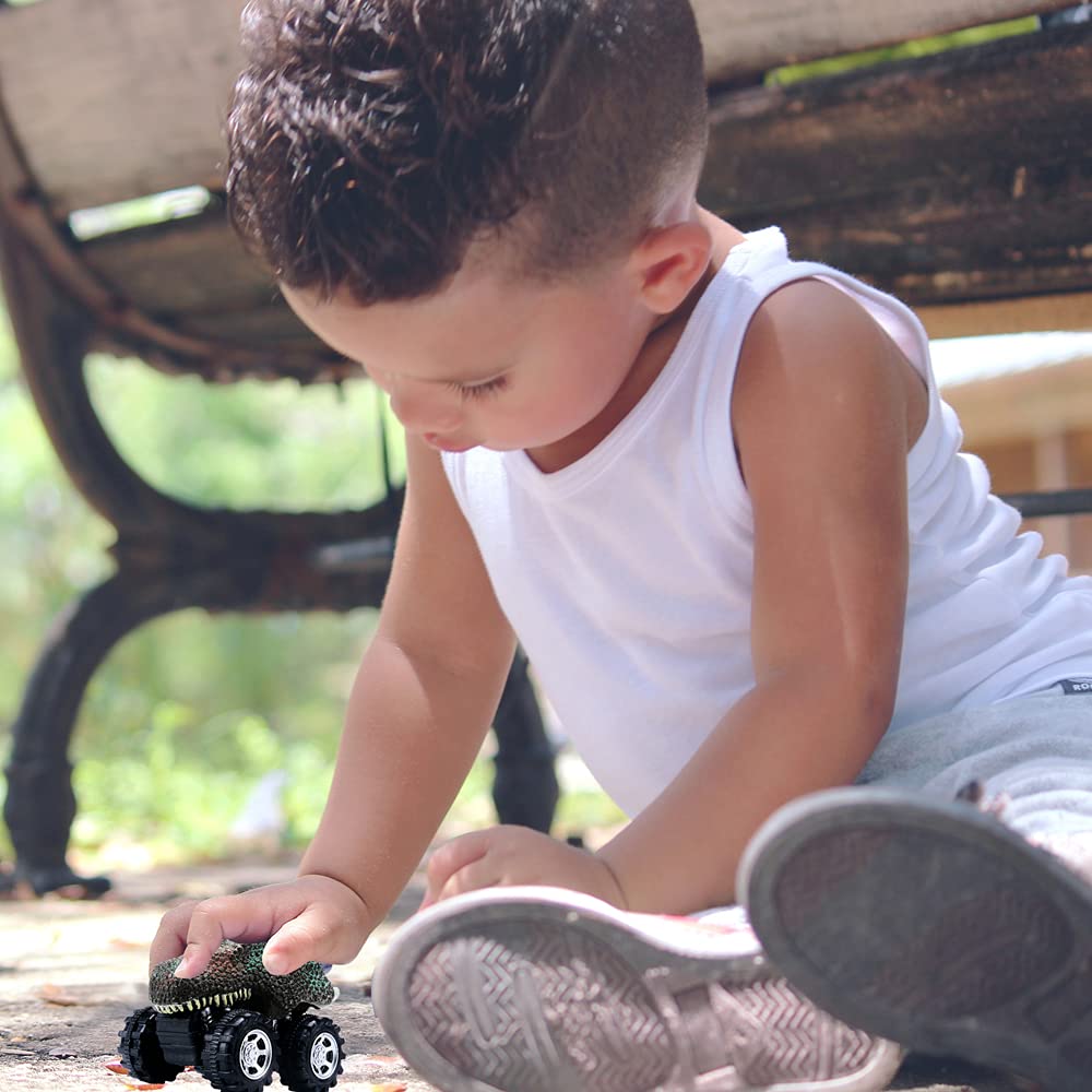 DINOBROS Dinosaur Toy Pull Back Cars 6 Pack Dinosaur Boy Toys Age 3,4,5,6,7 Dino T-Rex Games