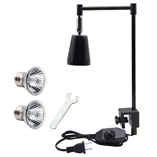 Reptile Heat Lamp Turtle Lights with Clip 360°Rotatable Basking Lamp Dimmable Switch Metal Stand with 25W/50W UVA UVB Full Spectrum Basking Spot Light, for Aquarium Fish Tank Reptile Amphibians Pets