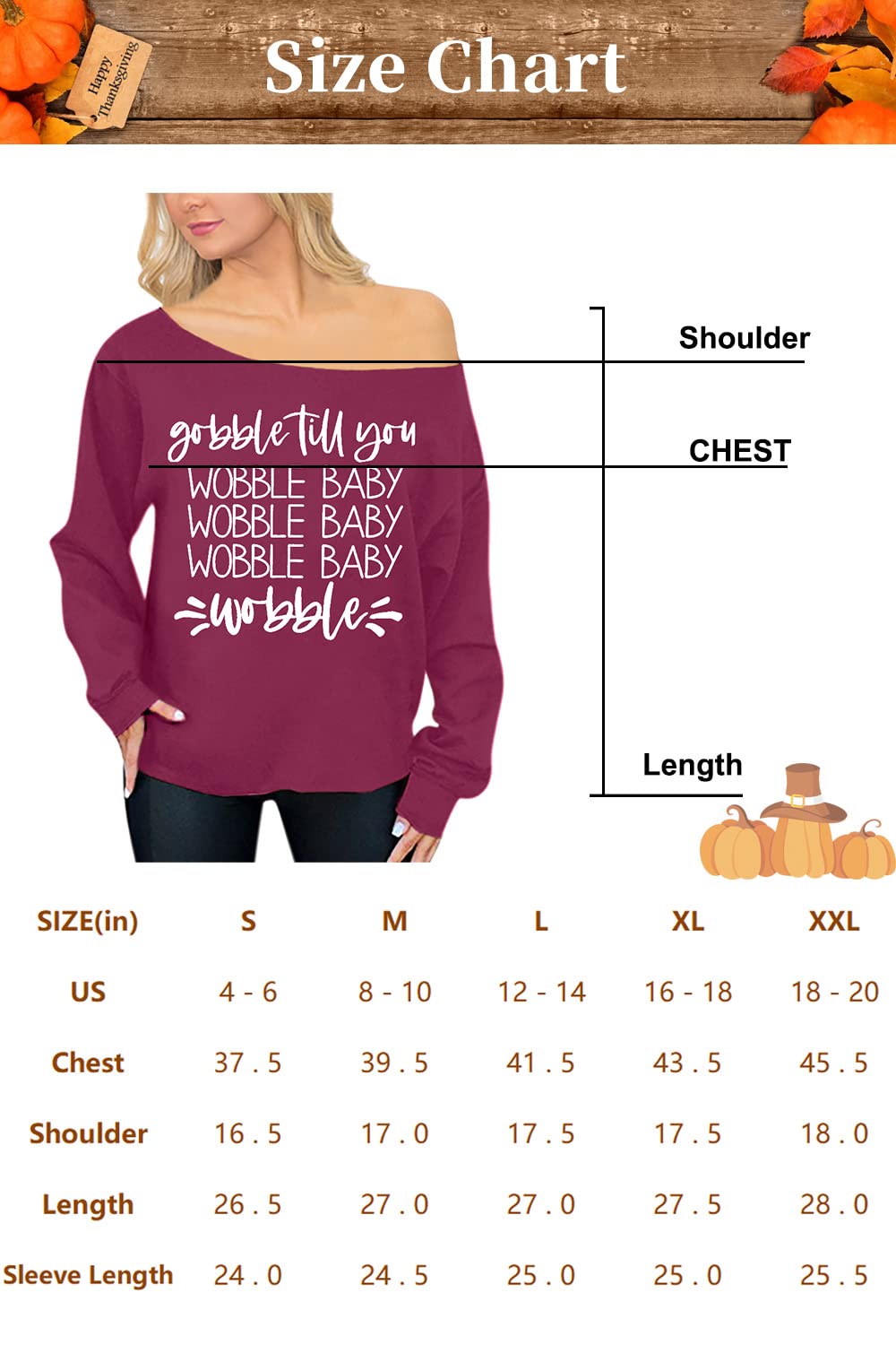 Fog G and PL Women's Thanksgiving Off Shoulder Long Sleeve Top Shirt Blouse Sweatshirt Wobble Baby L