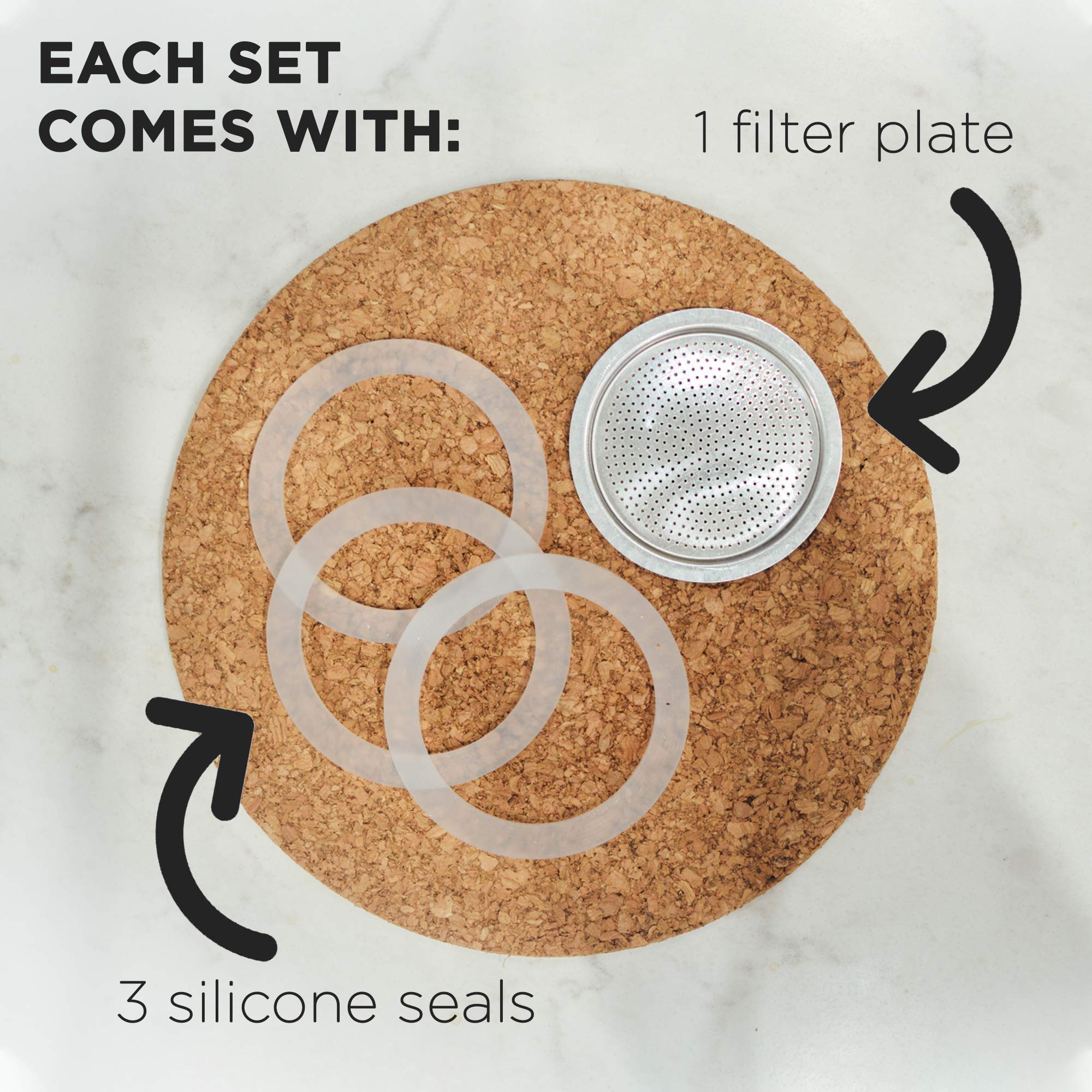 GROSCHE Milano Stovetop Espresso Maker Moka pot 3 espresso Cup - 5 oz, Silver and 3 Replacement Seals Gaskets Bundle Stove top coffee maker Moka Italian espresso coffee maker and replacement gaskets