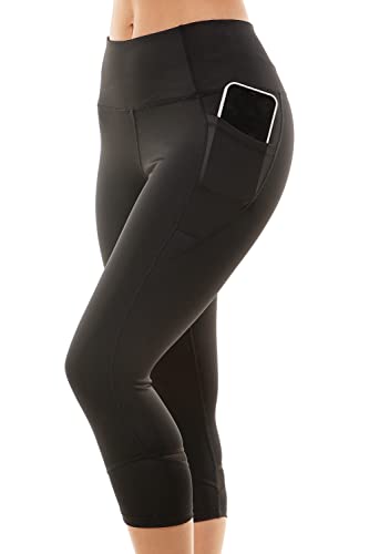 EttelLut - Women's Mesh Capri Leggings Pants with Side Pockets for Storage - Black Medium