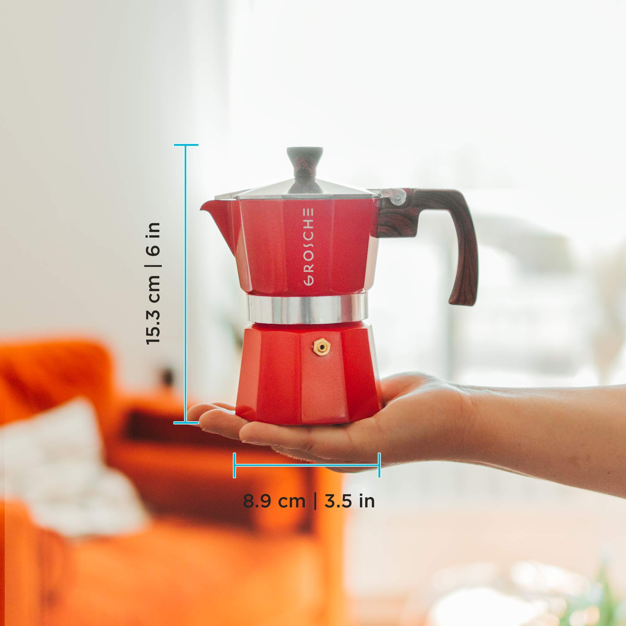 GROSCHE Milano Stovetop Espresso Maker Moka pot 3 espresso Cup - 5 oz, Red and 3 Replacement Seals Gaskets Bundle Stove top coffee maker Moka Italian espresso coffee maker and replacement gaskets