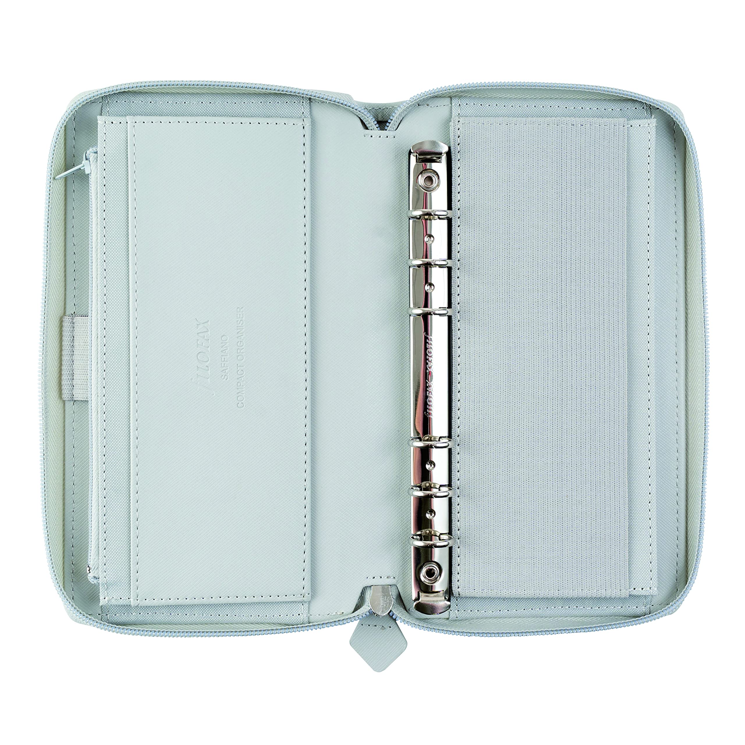 Filofax Saffiano Zip Organizer, Personal Compact Size, Granite - Cross-Grain, Leather-Look, Six Rings, Week-to-View Calendar Diary, Multilingual, 2022 (C028808-22)