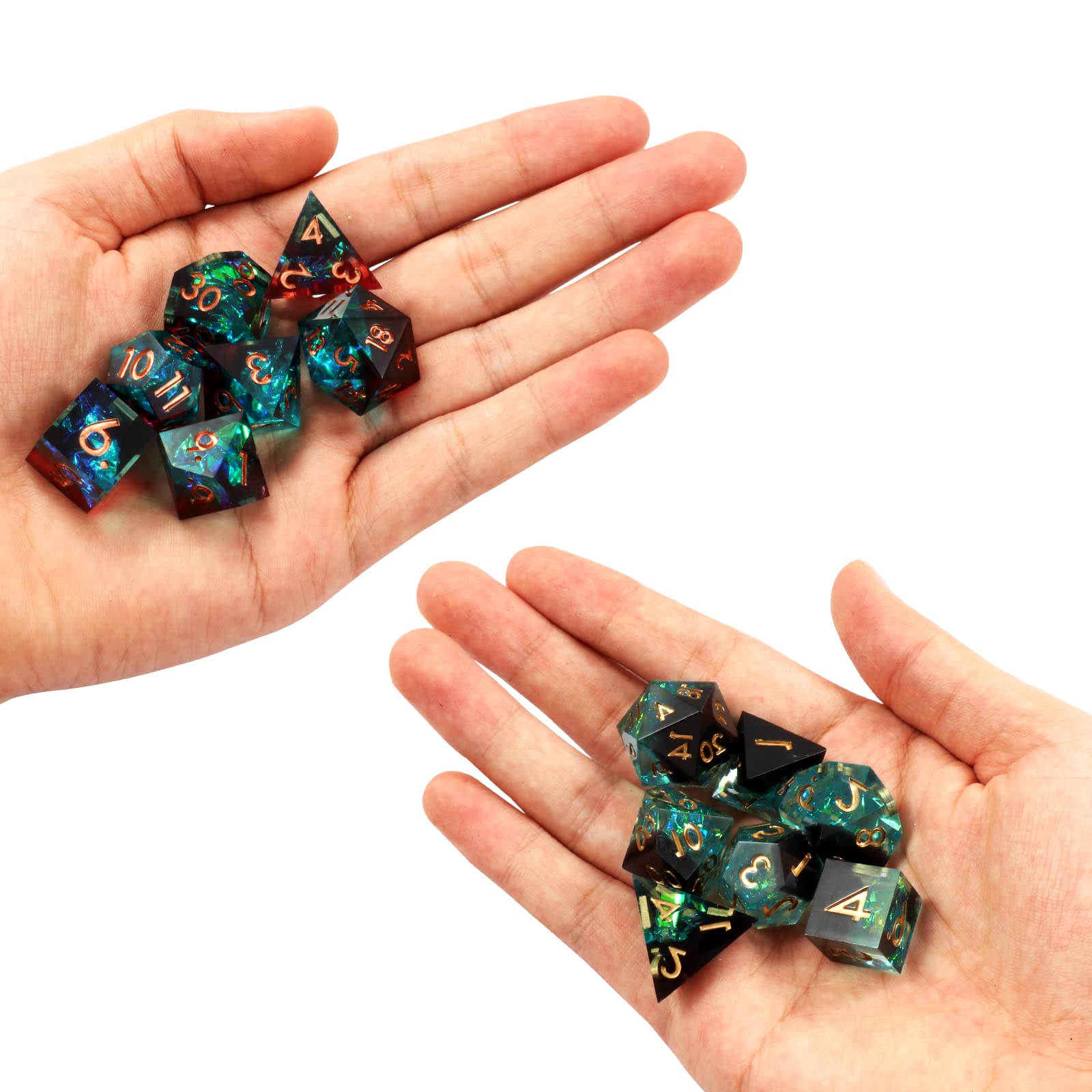 DDFE DND Dice Set 7-Die Polyhedral Resin RPG Dice Set Dice with Beautiful Glitter Inclusions for Dungeons and Dragons RPG MTG Table Games D&D Pathfinde,d and d Game Dice with Gift Box