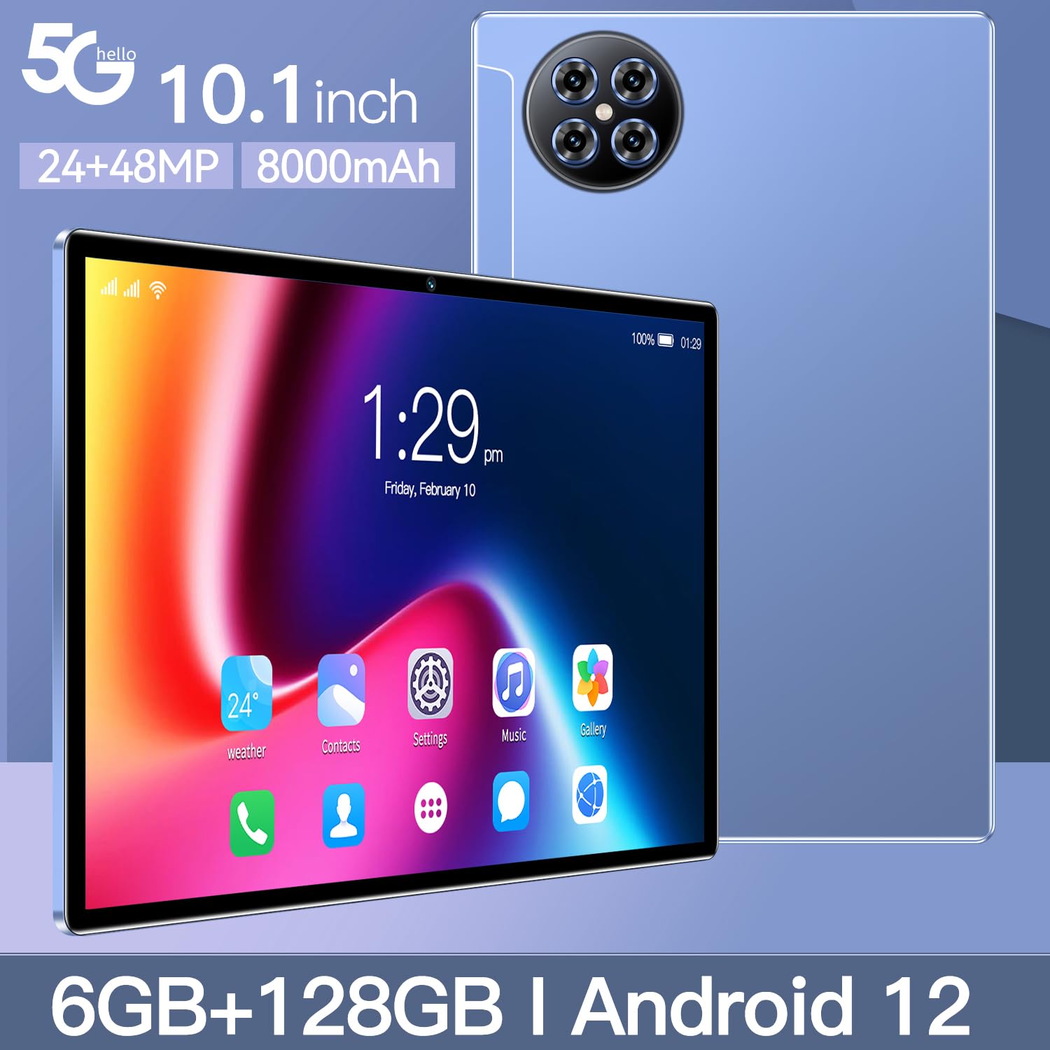 deriny X90 10 inch Android Tablet,1080p Full HD,Long Lasting Battery,Dual Camera,6GB RAM 128GB ROM,Dual SIM,WiFi,GPS,Bluetooth,Fire HD Kids Tablet,Widely Compatible with App(Blue)