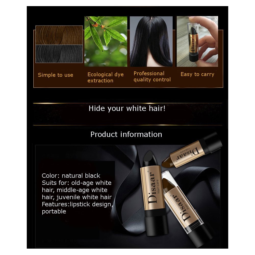 DISAAR Beauty Hair Care Balm Hide White Grizzle Hair Color Lipstick 10g (BLACK)