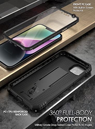 Poetic Revolution Case for iPhone 14 6.1 inch, [20FT Mil-Grade Drop Tested], Full-Body Rugged Shockproof Protective Cover with Kickstand and Built-in-Screen Protector, Black