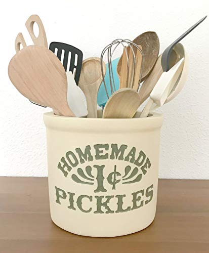 Handmade with Love by Fatima. Utensils holder in Monica’s kitchen. Homemade 1 cent Pickles Jar. Housewarming Gift. Great present for your friends. Totally Handmade.