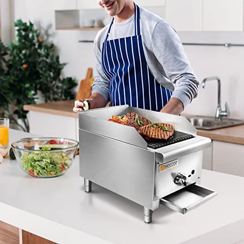 HOCCOT 12" Commercial Countertop Gas Charbroilers, Heavy Duty Natural/Propane Gas Broiler Grill Single Burner 28,000 BTU for Restaurant Cooking Equipment BBQ