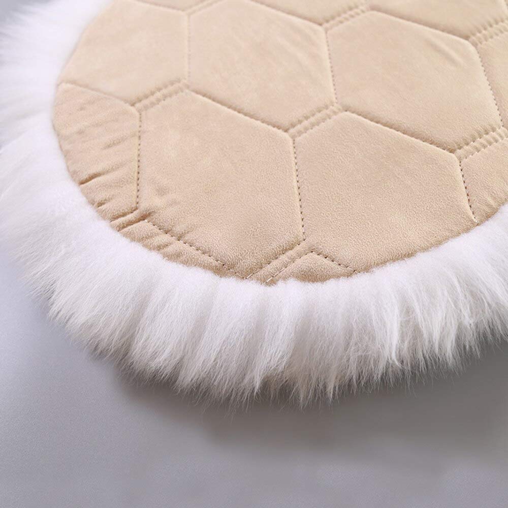 Genuine Round Sheepskin Chair Pad Long Wool Stool Seat Cushion Soft Fluffy Area Rug for Living Room Bedroom Office (16 x 16 in,White)