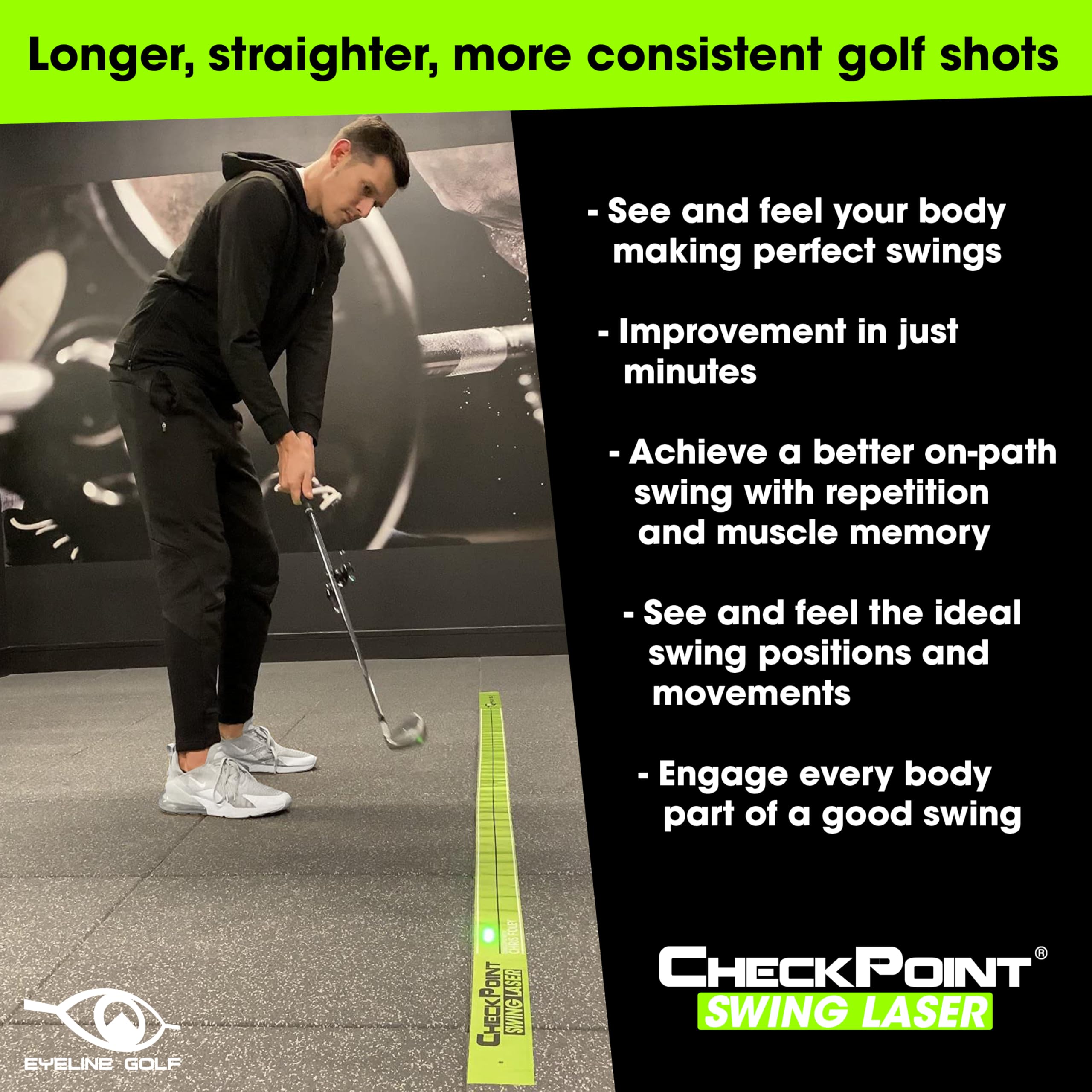 EyeLine Golf Check Point Swing Laser System - Fix Your Slice, Perfect Golf Swing Trainer with Dual Lasers for Any Club, Enhance Swing Path & Plane, Indoor/Outdoor Use