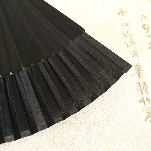 Folding Hand Fan Oriental Handmade Portable Pocket Fan Chinese Style Hand Fan Black Silk Fabric Bamboo Handheld Folding Fan Handheld Folding Fan (Color : Black)