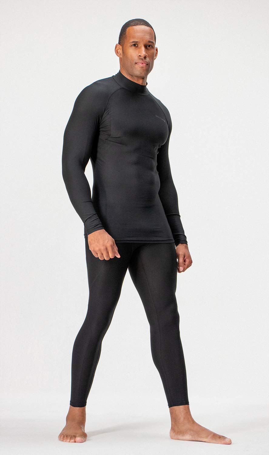 DEVOPS 3 Pack Men's Athletic Turtle Neck Long Sleeve Compression Shirts (Large, White/White/White)